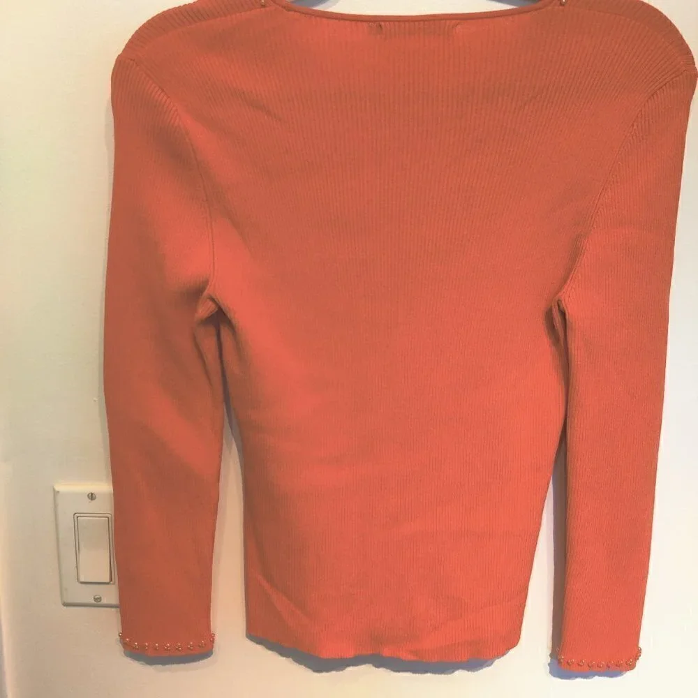 Belldini | Tops | Belldini Stretch Top In Orange Beaded At Neck Sleeve ...